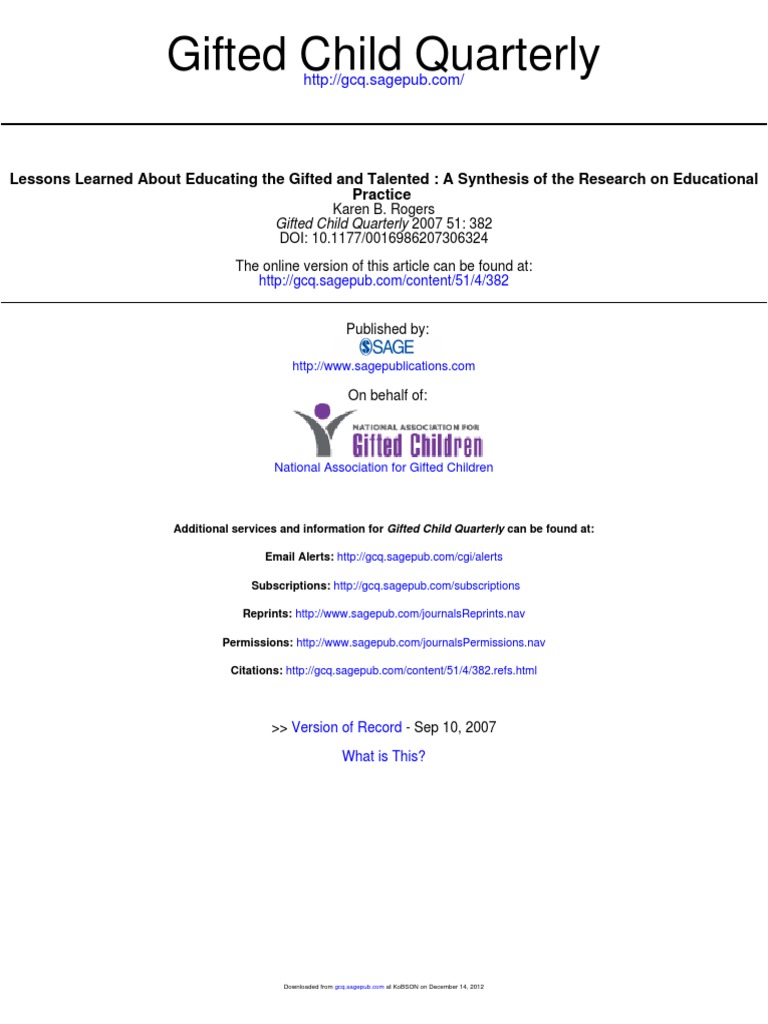 Ge Rogers 2007 Lessons Learned About Educating The Gt A Synthesis