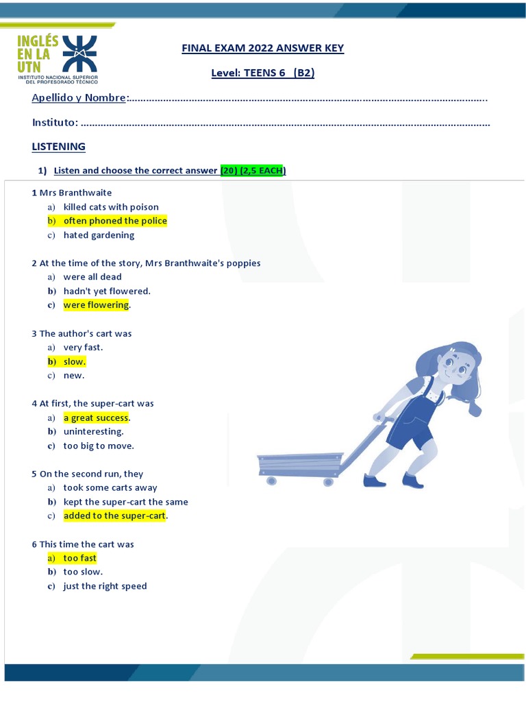 Teens 6 Final Exam 2022 Answer Key | PDF