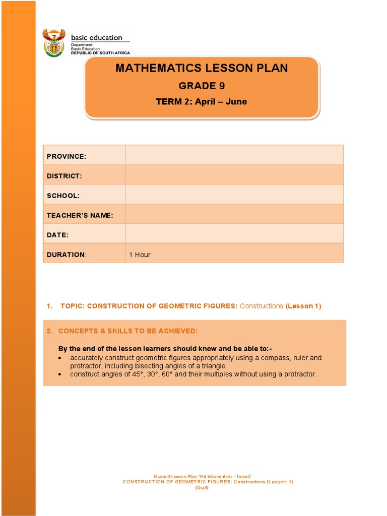 CONSTRUCTION OF GEOMETRIC FIGURES Term 2 Lesson 1 Grade 9 | PDF | Angle ...
