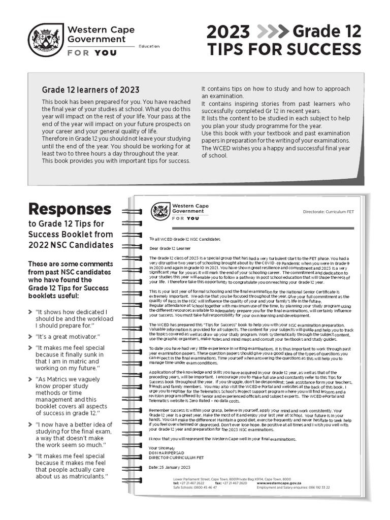 Grade 12 Success Tips for 2023 | PDF | Function (Mathematics ...