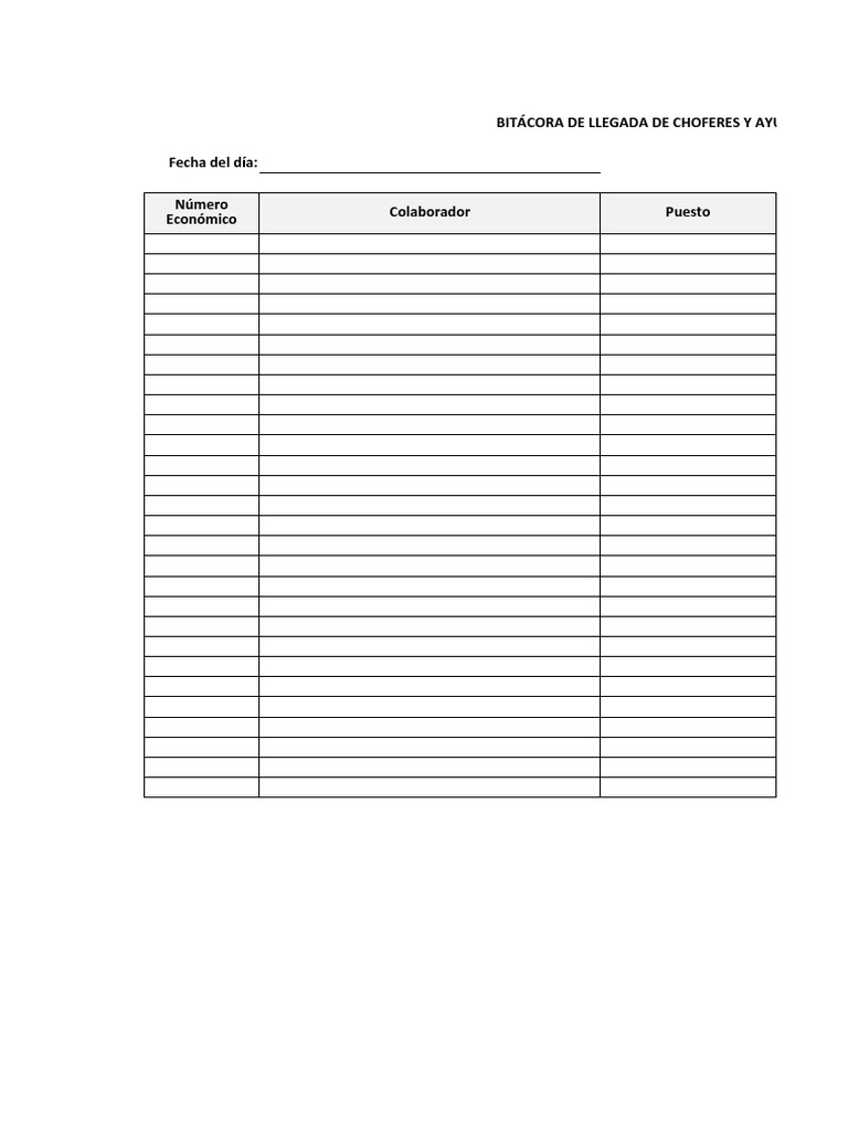 Bitácora de Llegada de Choferes y Ayudantes de Tráfico | PDF