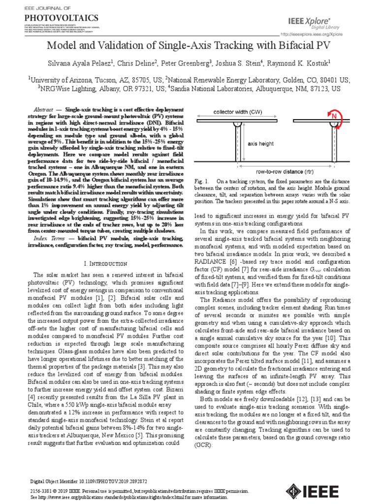 Model and Validation of Single-Axis Tracking With Bifacial PV | PDF | Photovoltaics | Solar Panel