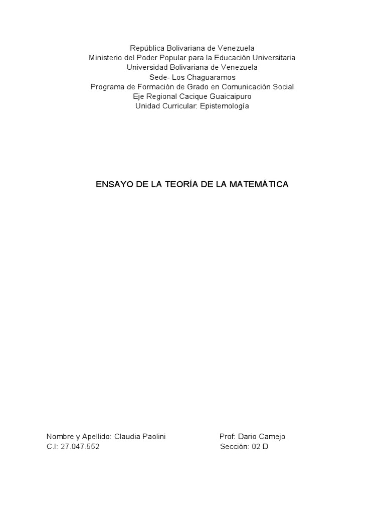 Ensayo La Teoria de La Matematica | PDF | Comunicación | Información