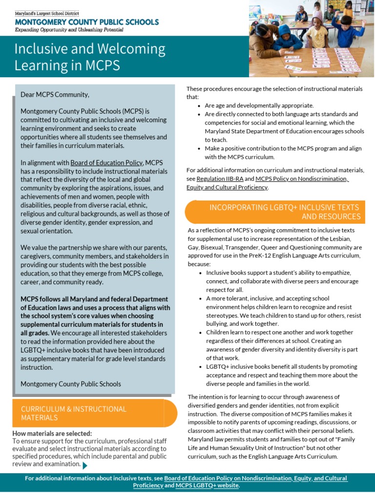 MCPS Inclusive and Welcoming Learning | PDF | Curriculum | Lgbt