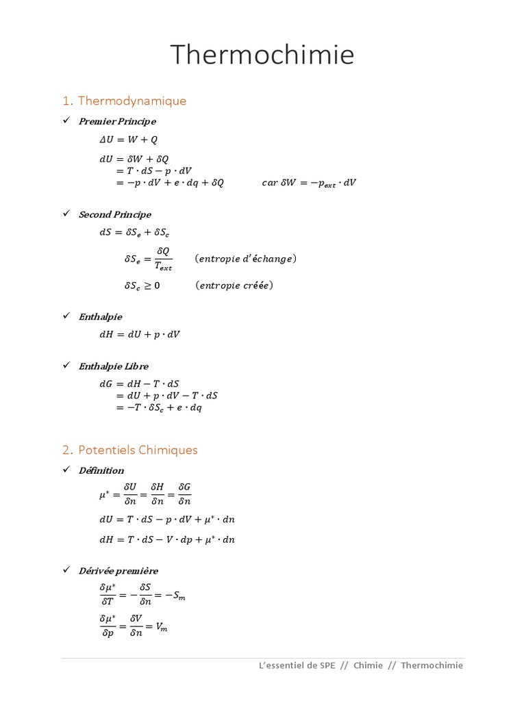 Fondamentaux de la Thermochimie | PDF | Chimie physique | Propriétés ...