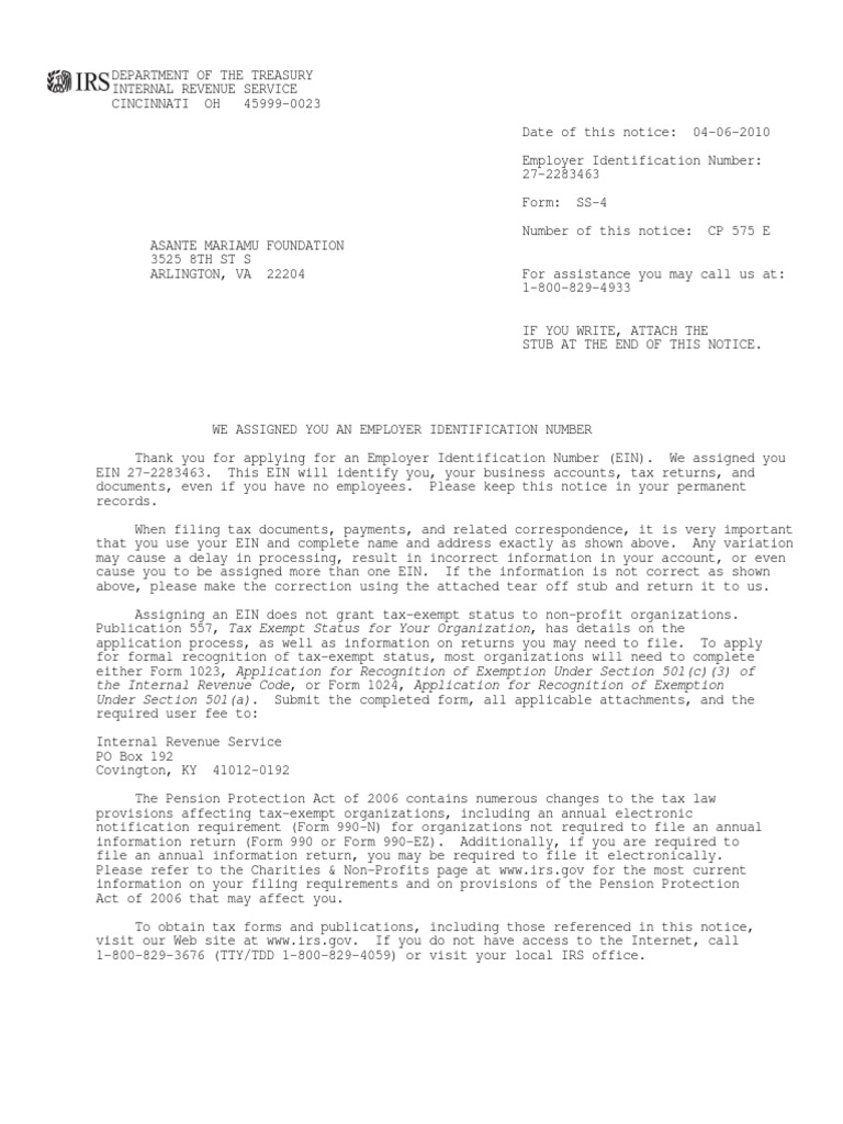 EIN Confirmation Letter (2) | PDF | Taxation | Payments