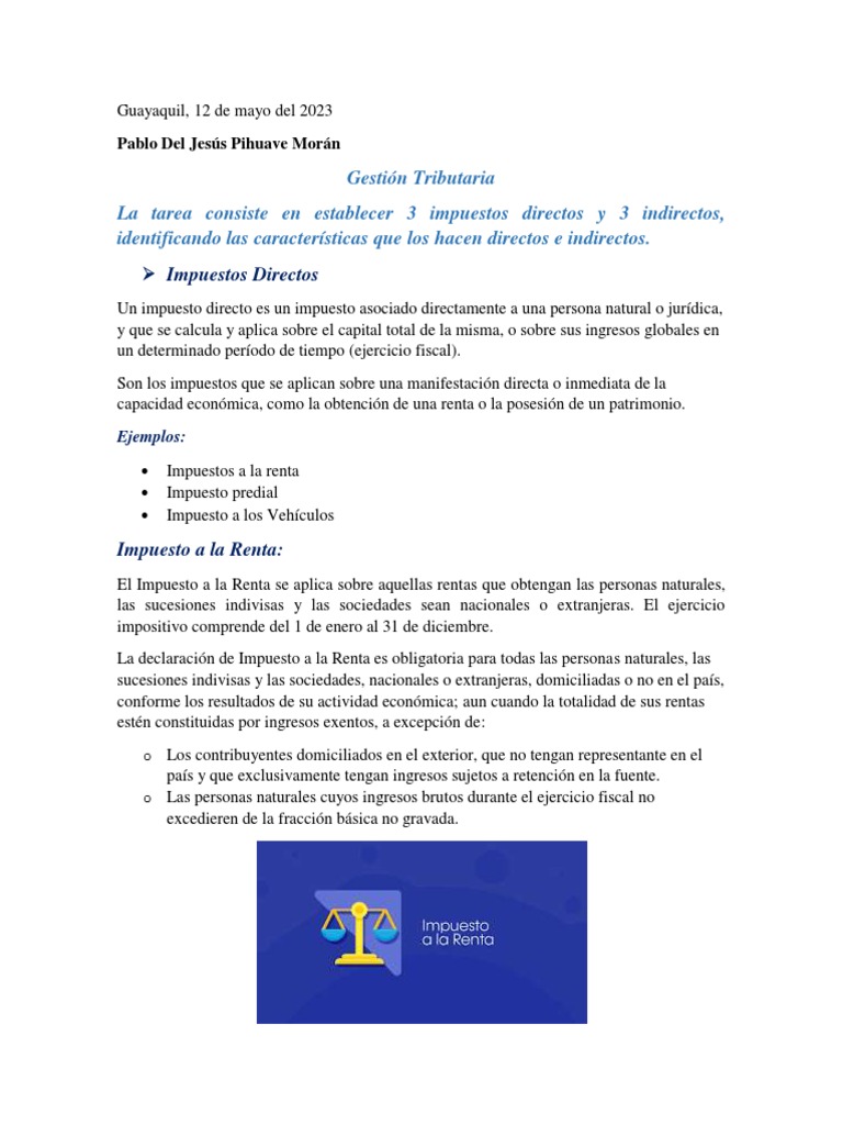 Tarea #1 - Impuestos - Pihuave Pablo | PDF | Impuestos | Impuesto sobre ... Tarea #1 - Impuestos - Pihuave Pablo | PDF | Impuestos | Impuesto sobre ...