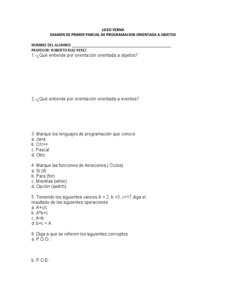Examen Parcial Poo | PDF