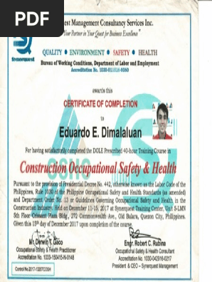 Safety Officer Experience Certificate