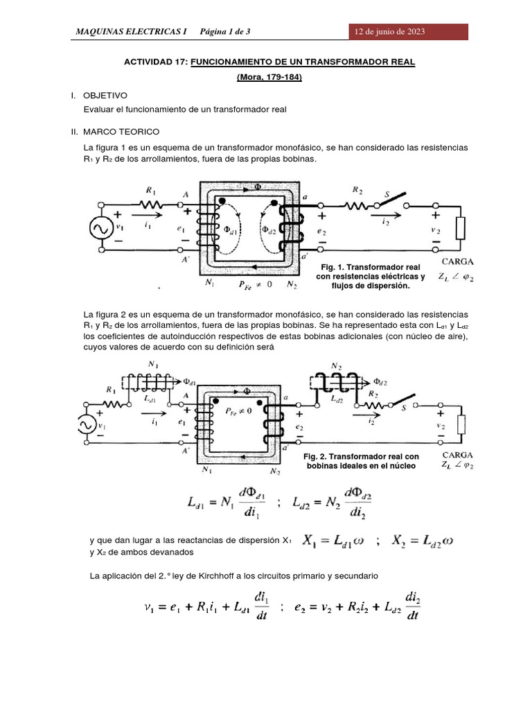 Actividad 17. FUNCIONAMIENTO DE UN TRANSFORMADOR REAL | PDF | Transformador | Inductor
