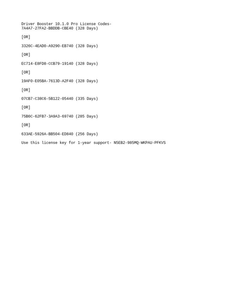 Driver Booster 10.1.0 Pro License Codes | PDF
