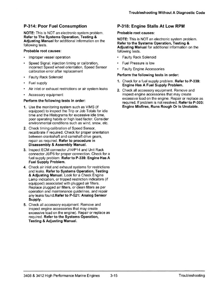 P-314: Poor Fuel Consumption P-318: Engine Stalls at Low RPM | PDF ...