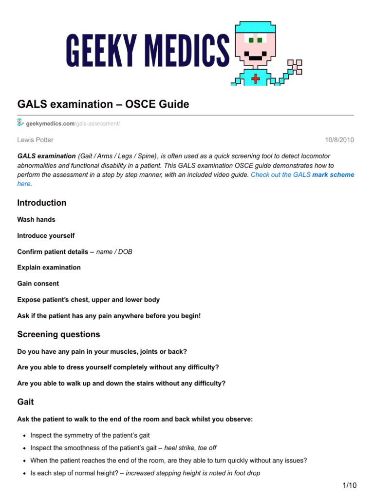GALS_examination_OSCE_Guide | PDF | Anatomical Terms Of Motion | Limbs ...