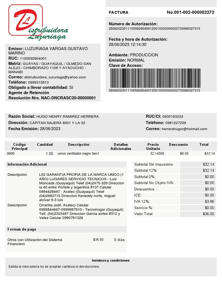 Fac 001-002-000002273 | PDF | Economias