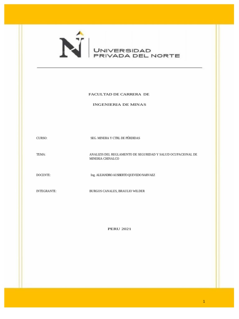 Reglamento de Seguridad Minera Chinalco | PDF | Seguridad y salud ...