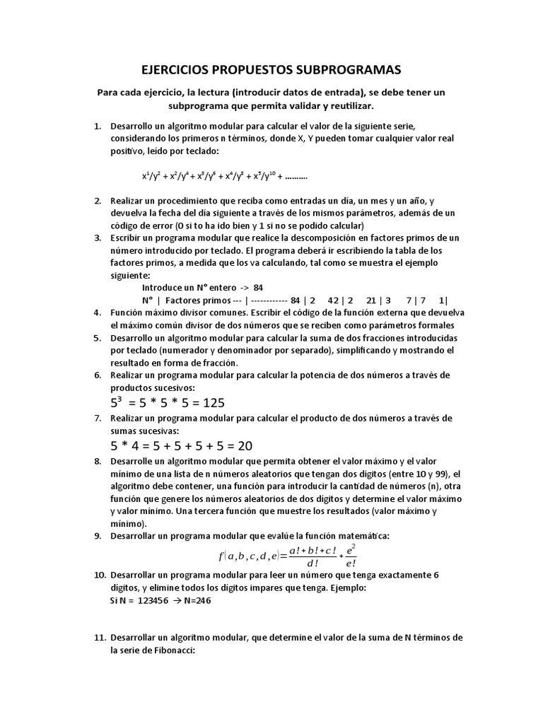Practica 5 - Ejercicios Subprogramas | PDF | Algoritmos | Programación de computadoras