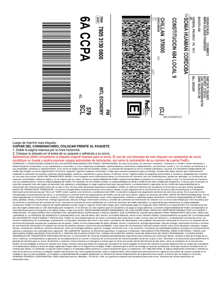 Guia Aerea | PDF | Fed Ex | Transporte