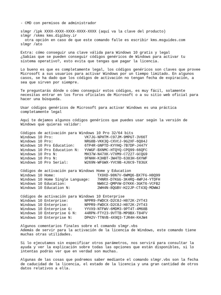 Activar Windows 10 con CMD y claves gratuitas | PDF | Windows 10 ...
