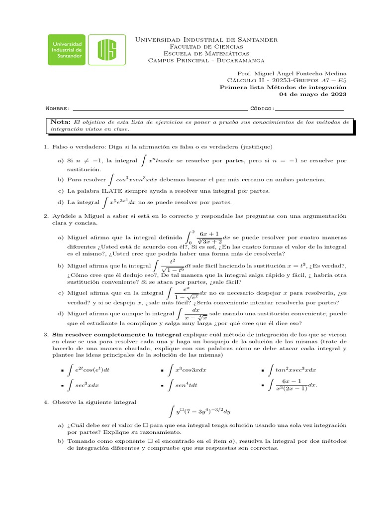Mafonmed - PRIMERA LISTA - MÃ TODOS DE INTEGRACIÃ N - FONTECHA | PDF ...