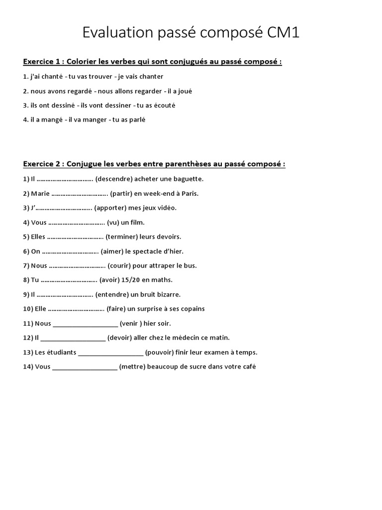 Evaluation Passe Compose cm1 | PDF