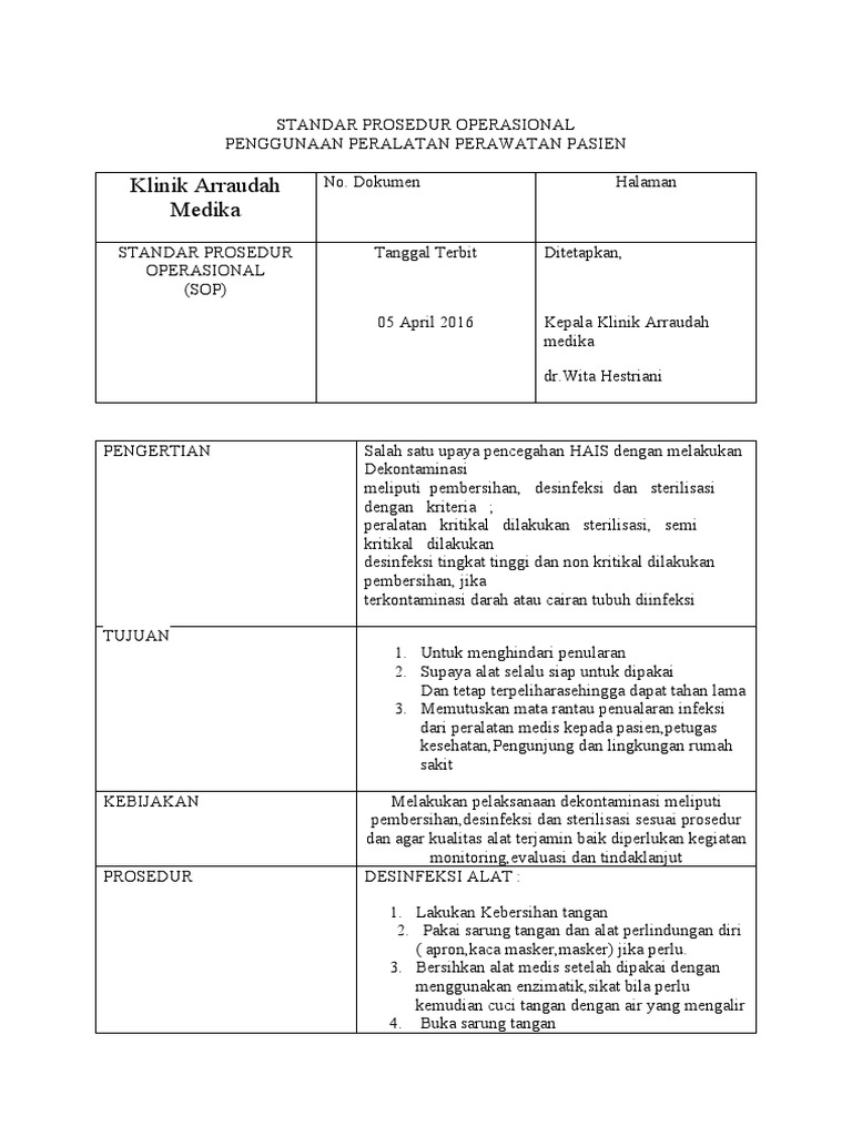 SOP Peralatan Perawatan Pasien | PDF