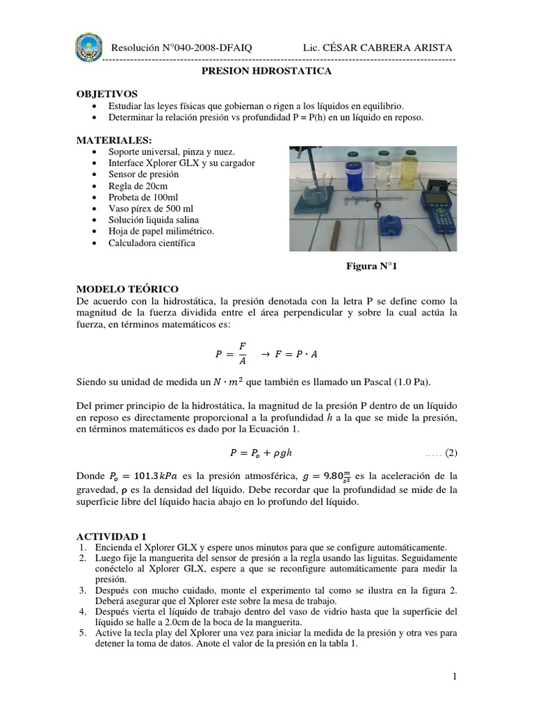 PRESIÓN HIDROSTÁTICA | PDF | Presión | Líquidos