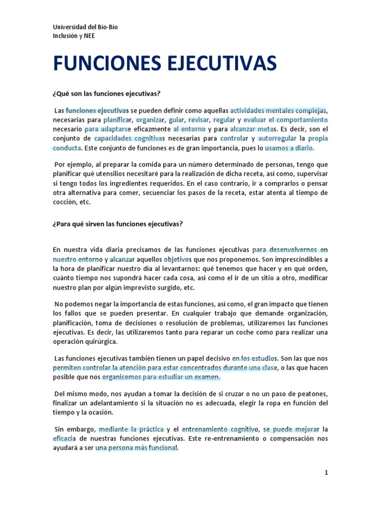 Funciones Ejecutivas - Cerebro | PDF | Desorden hiperactivo y deficit ...