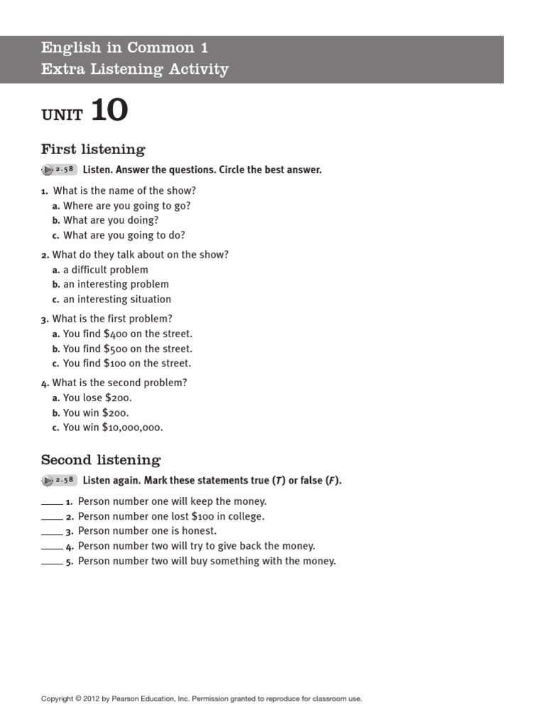 EIC1 Unit10 ExListening Activities | PDF