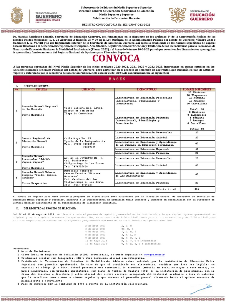 12 Convocatoria Ingreso Normales Federales 2023 2024 Registro Rubrica y Firma | PDF | Privacidad ...