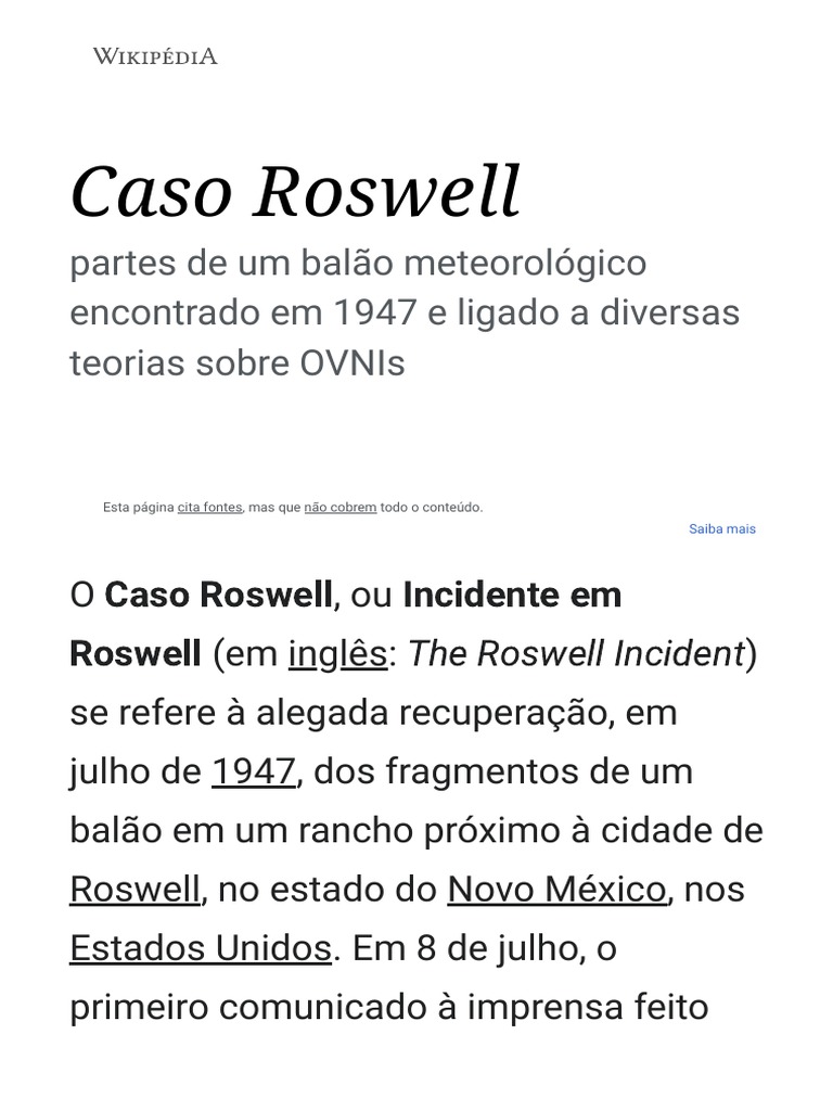 O Incidente de Roswell em 1947 | PDF | Ufologia