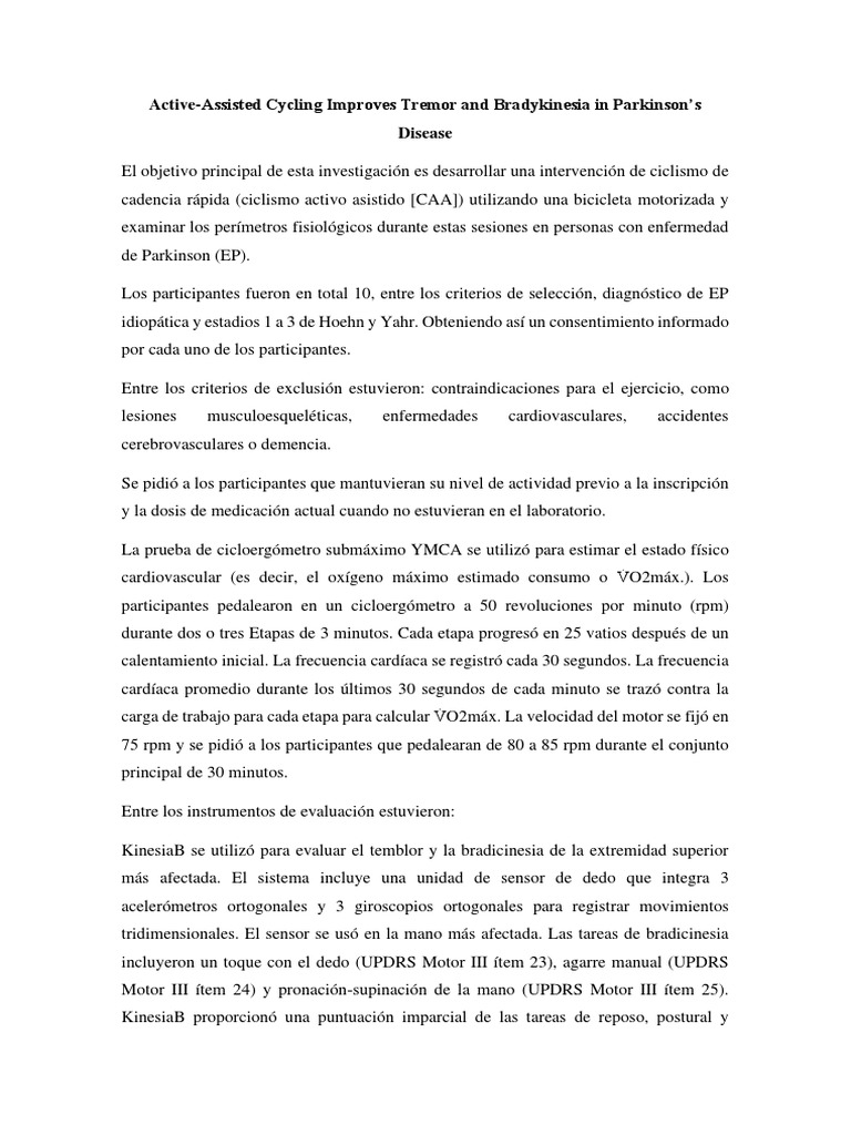 Active-Assisted Cycling Improves Tremor and Bradykinesia in Parkinson's ...