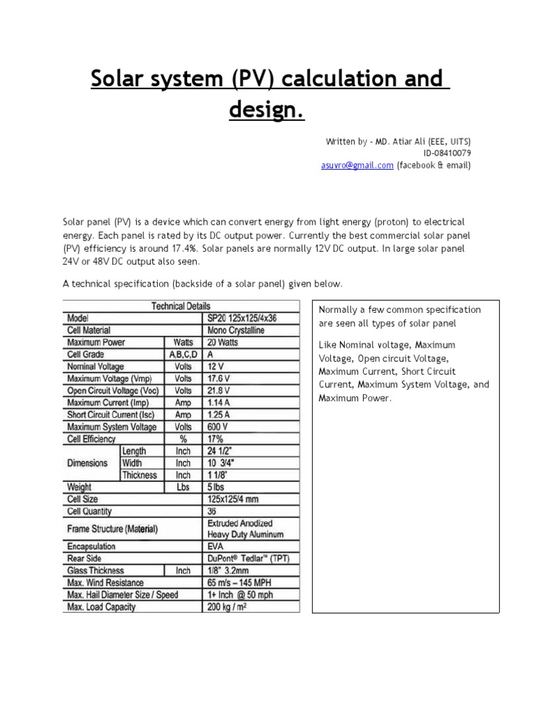 Solar System PV Calculation and Design | PDF | Solar Panel | Watt