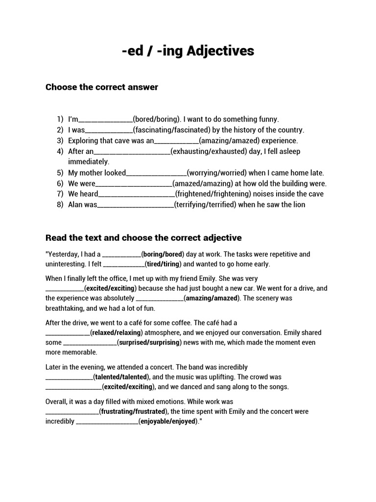 Adjectives With Ed and Ing | PDF