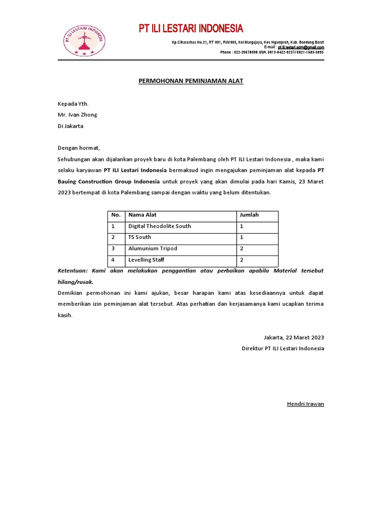 Surat Permohonan Peminjaman Alat | PDF