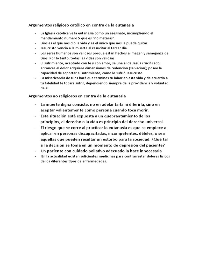 Argumentos religioso y no religiosos en contra de la eutanasia | PDF