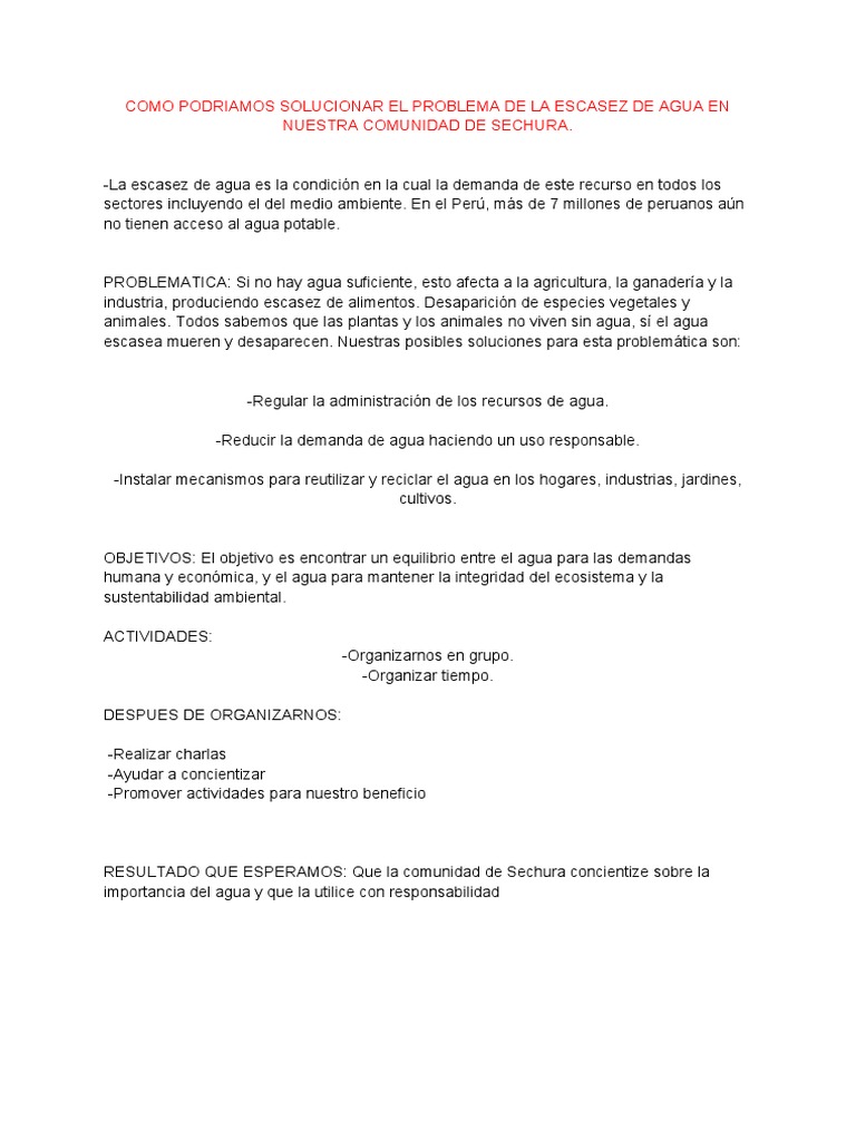 Como Podriamos Solucionar El Problema de La Escasez de Agua en Nuestra ...