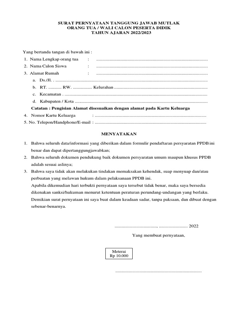 Form SPTJM Orangtua | PDF