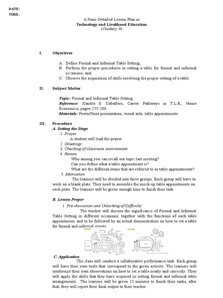 Table Setting Cot | Download Free PDF | Learning | Teachers