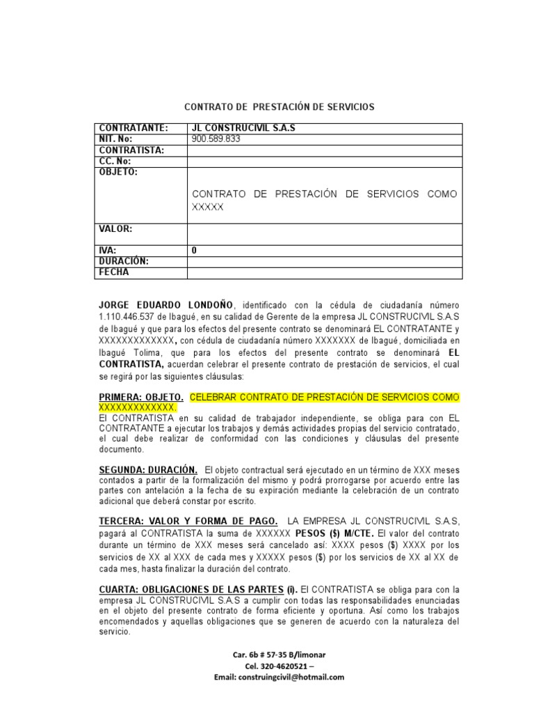Contrato Prestacion de Servicios | PDF | Pagos