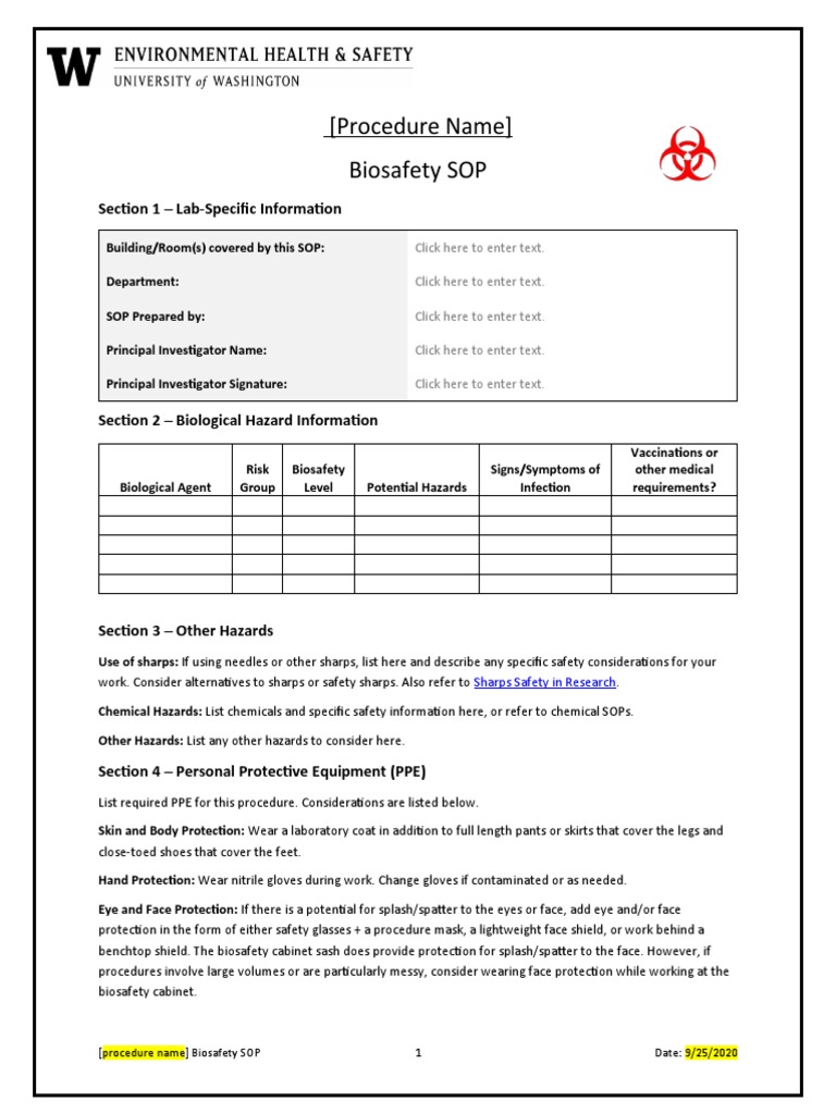 Biosafety SOP | PDF | Personal Protective Equipment | Safety