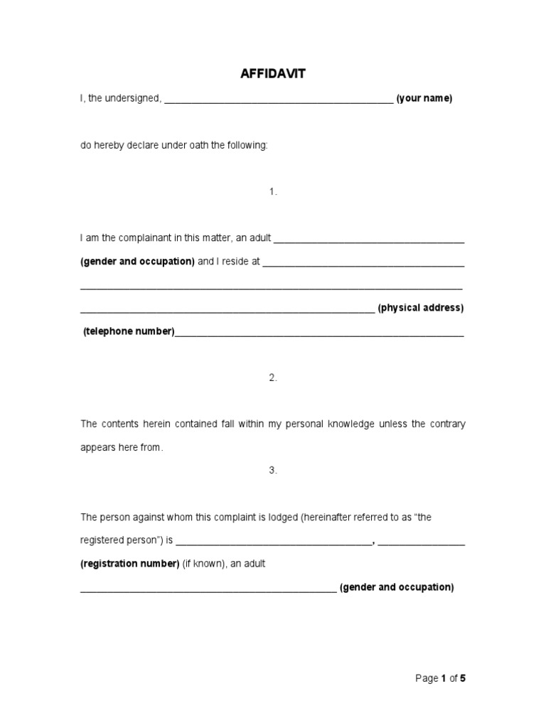 Complainant Affidavit | PDF | Affidavit | Civil Law (Common Law)