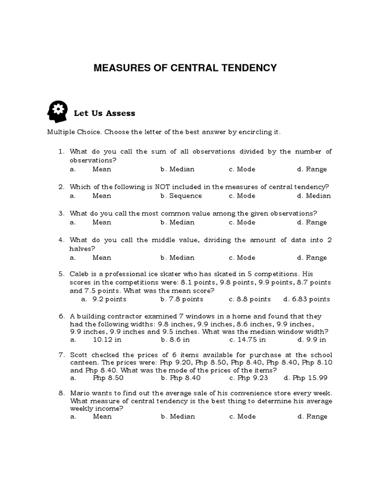 Measures of Central Tendency Summative | PDF | Mean | Mode (Statistics)