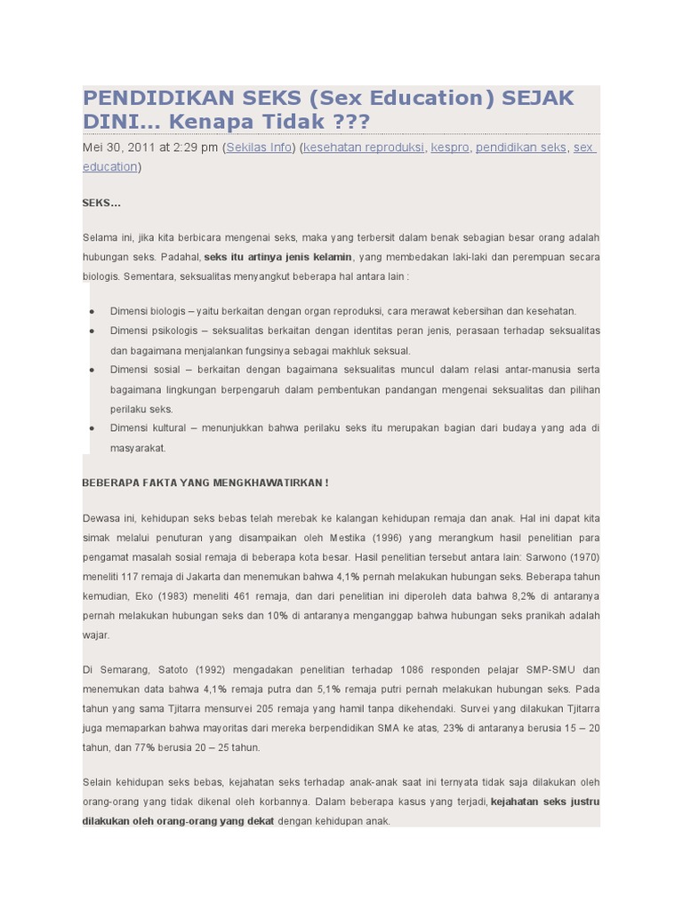 Pentingnya Pendidikan Seks Dini | PDF | Ilmu Sosial | Kesehatan Holistik