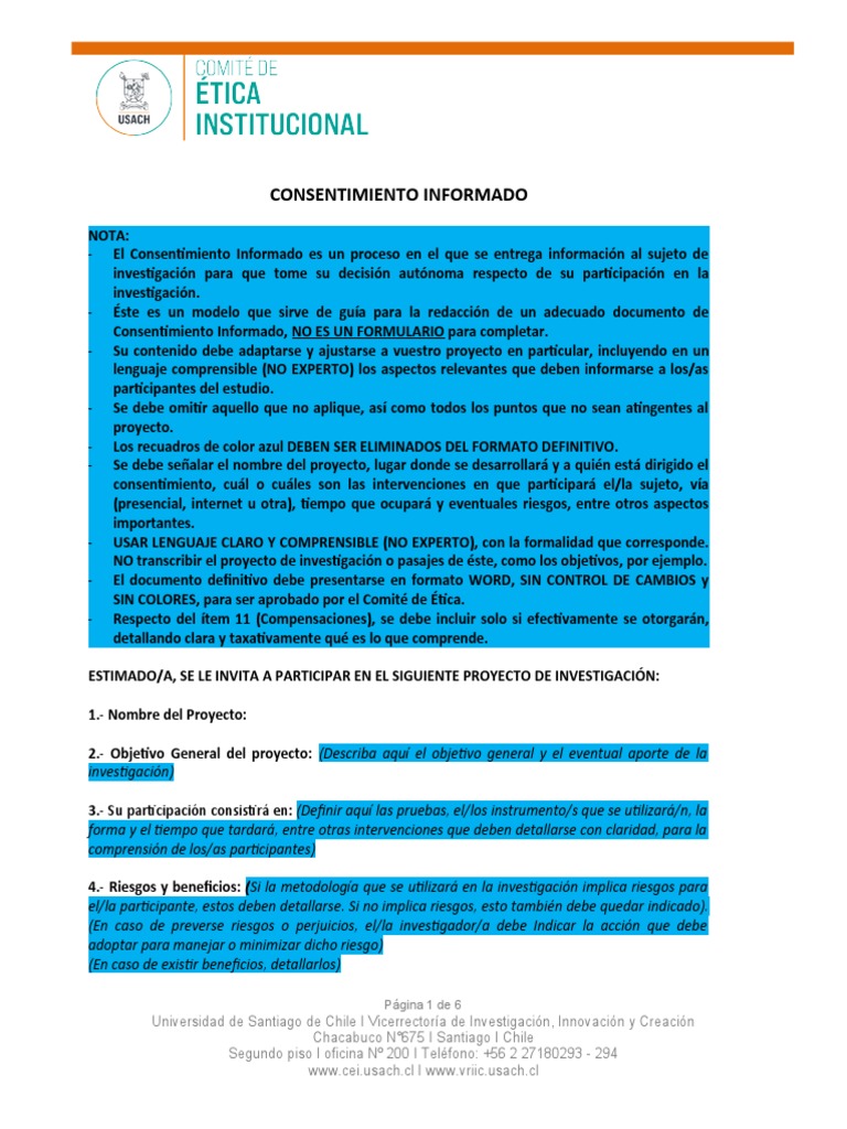 Modelo Consentimiento Informado | PDF | Consentimiento informado