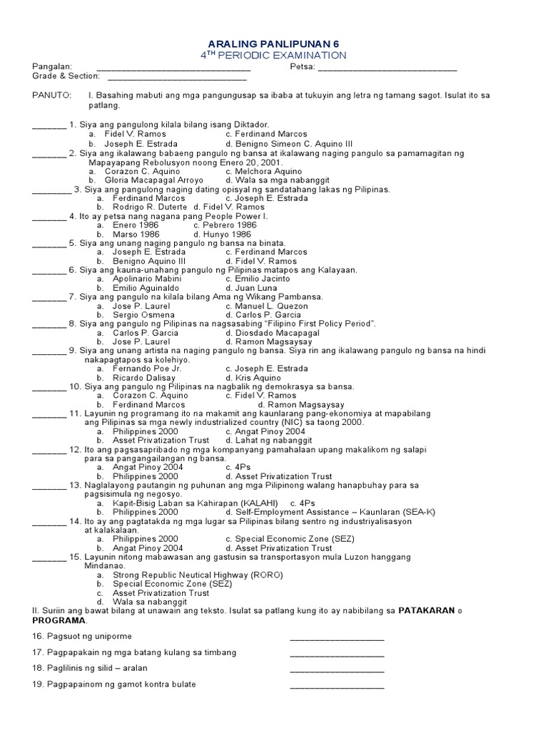 PT - Araling Panlipunan 6 - Q4 V2 | PDF