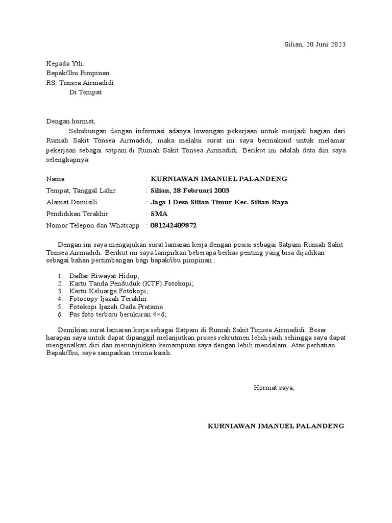 Template Surat Lamaran Kerja | PDF