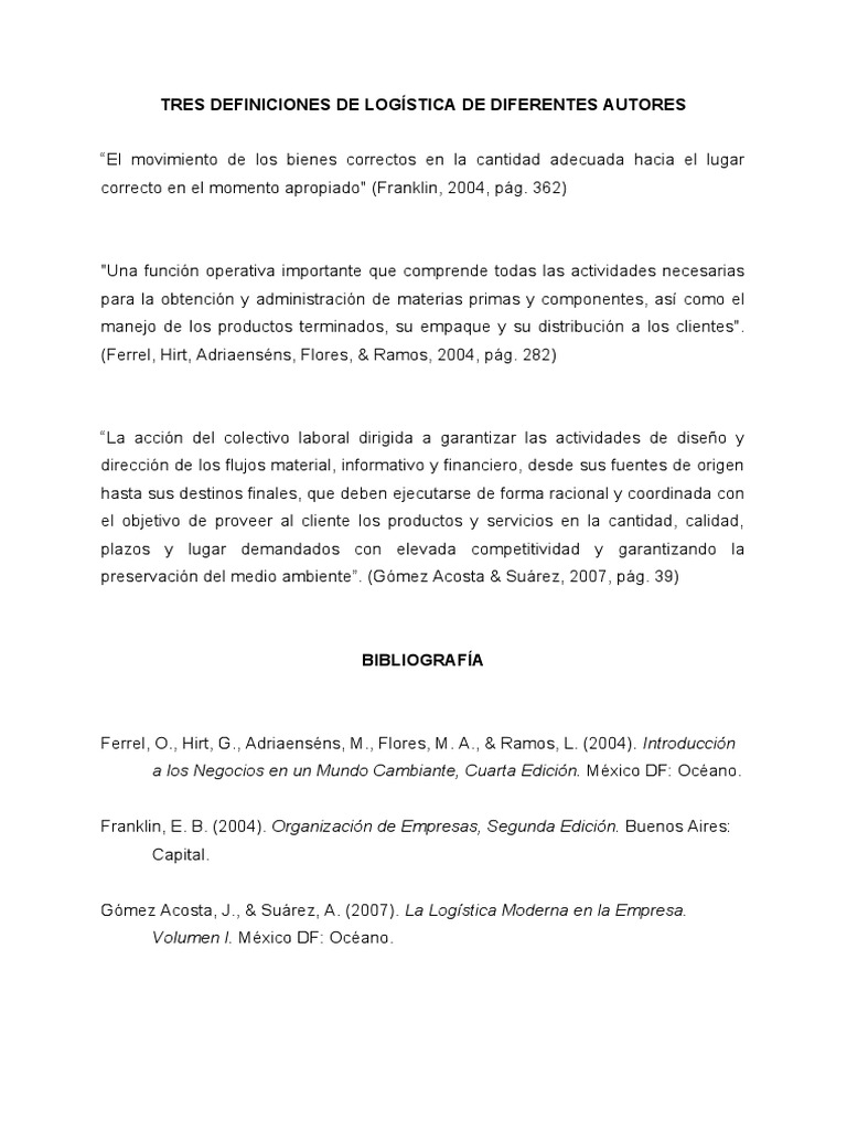 Tres definiciones de logística según autores | PDF