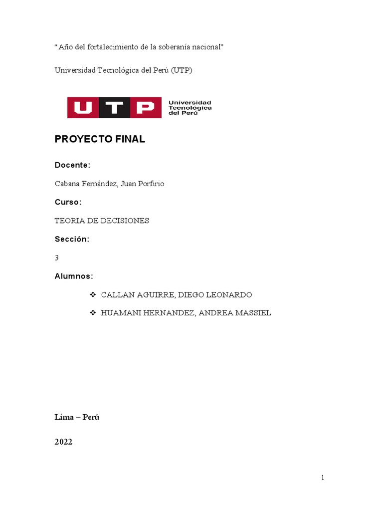 Informe Proyecto Final Teoria de Decisiones-1 | PDF | Toma de decisiones | Science