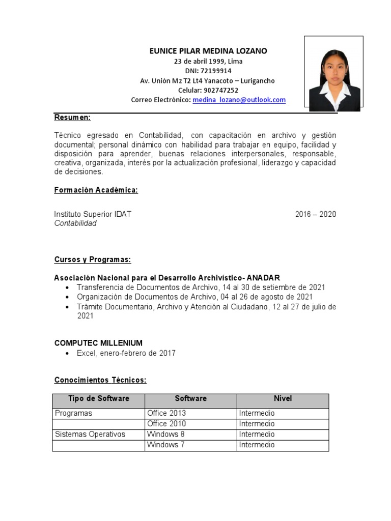 Eunice CV | PDF | Contabilidad | Informática