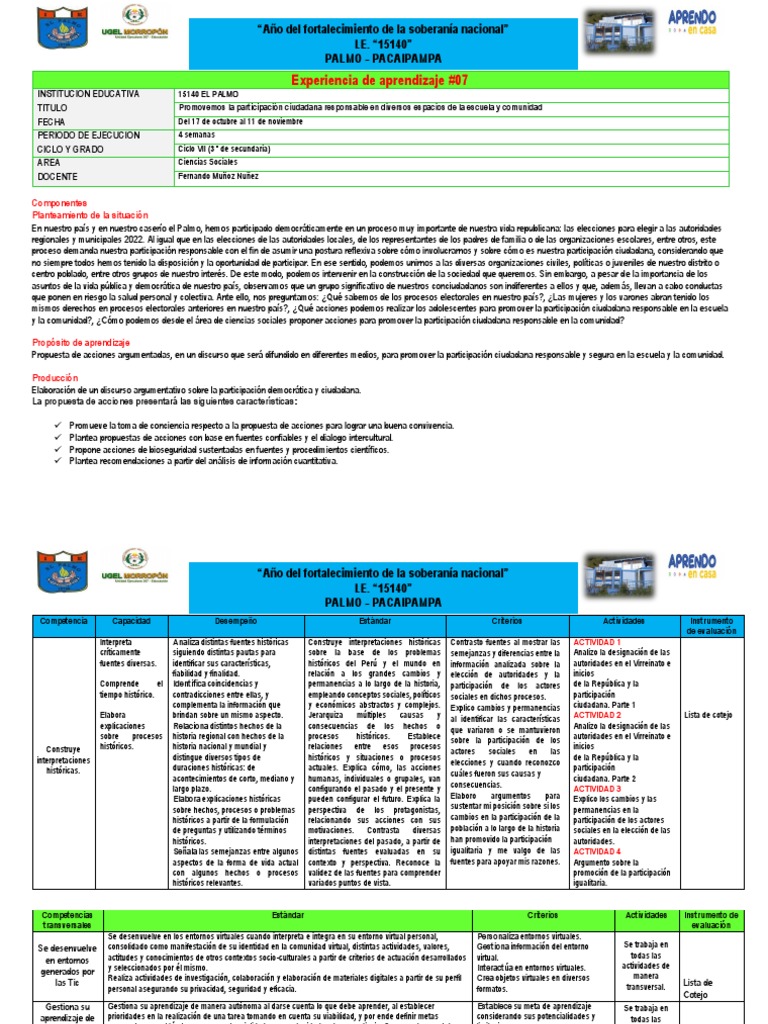 Experiencia De Aprendizaje 7 De Cc Ss 3 Grado Descargar Gratis